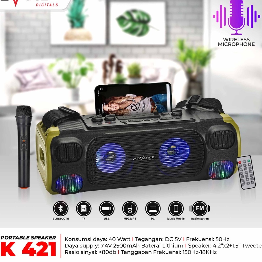 Jual SPEAKER ADVANCE BLUETOOTH K421 + FREE MIC (ADVANCE) | Shopee Indonesia