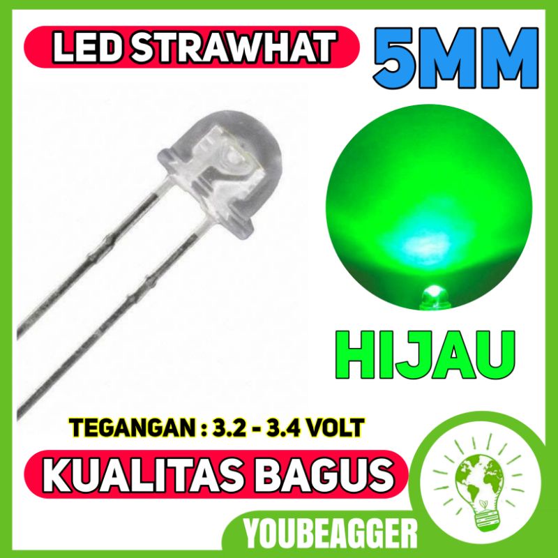 Jual Led strawhat 5mm warna hijau | Shopee Indonesia
