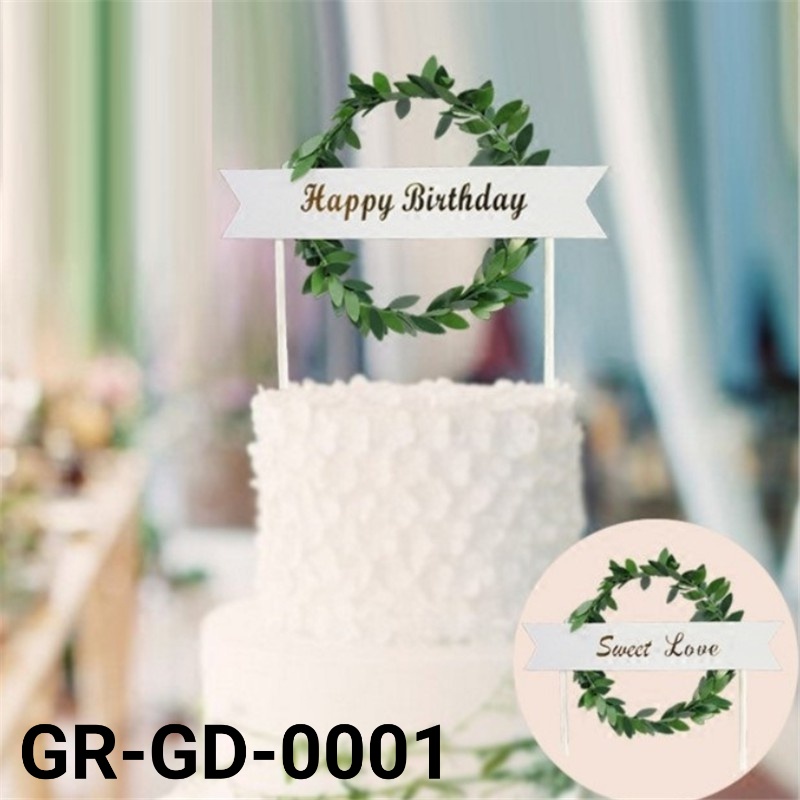 Jual GR-GD-0001 Cake topper kue happy birthday garland daun yamama baking | Shopee Indonesia