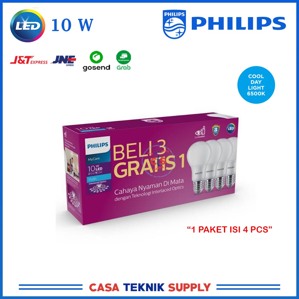 Jual PAKET Lampu LED Philips 10 watt Bohlam Philip 10 w 10 w (Paket isi 4 pcs) | Shopee Indonesia