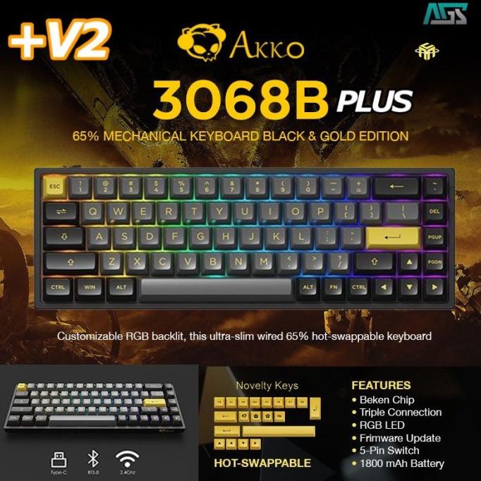 Jual AKKO 3068B Black & Gold Wireless BT Mechanical - Gaming Keyboard ...