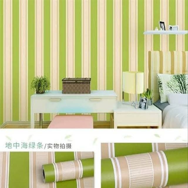 Jual Wallpaper / Stiker Dinding / Walpaper dinding Kamar Tidur Motif Salur Hijau 168 | Shopee ...