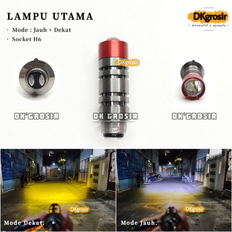 Jual Lampu Utama LED H6 - Lampu depan tipe Laser Putih+Kuning- Lampu utama Motor Jauh dekat ...