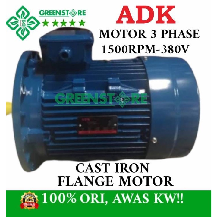 Jual ADK MOTOR 3 PHASE CAST IRON 30HP/22KW/4POLE/1500RPM/380V/B5 FRAME 180L-4 FLANGE MOUNTED ...