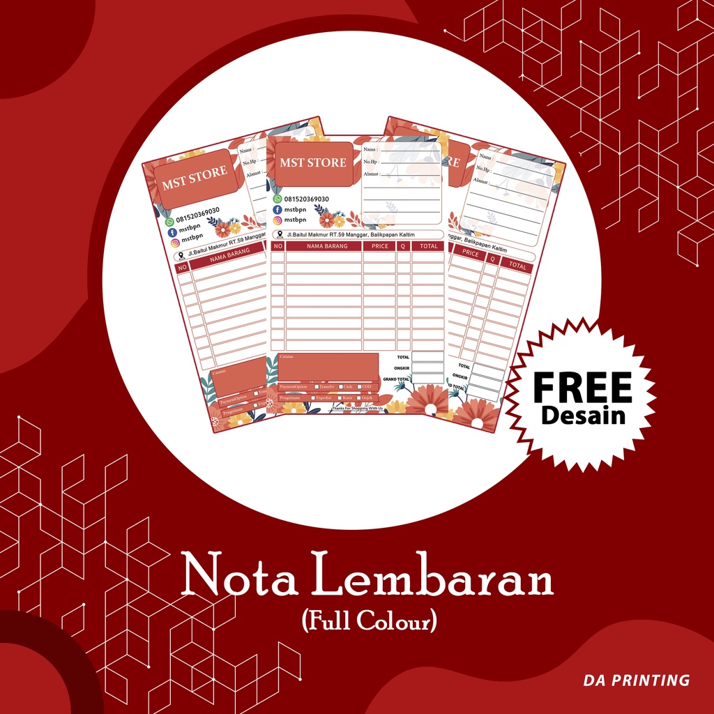 Jual [DA PRINTING] Nota Olshop/Nota Penjualan/ Nota Custom Full Colour ...