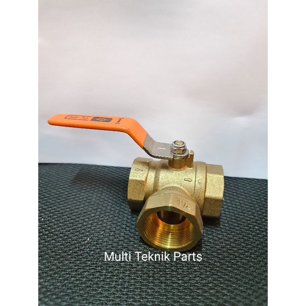 Jual Ball Valve / Stop Kran / Kran Air Kuningan / Brass 3 Way / 3 Jalur / Three Way Drat 1 1/2 ...
