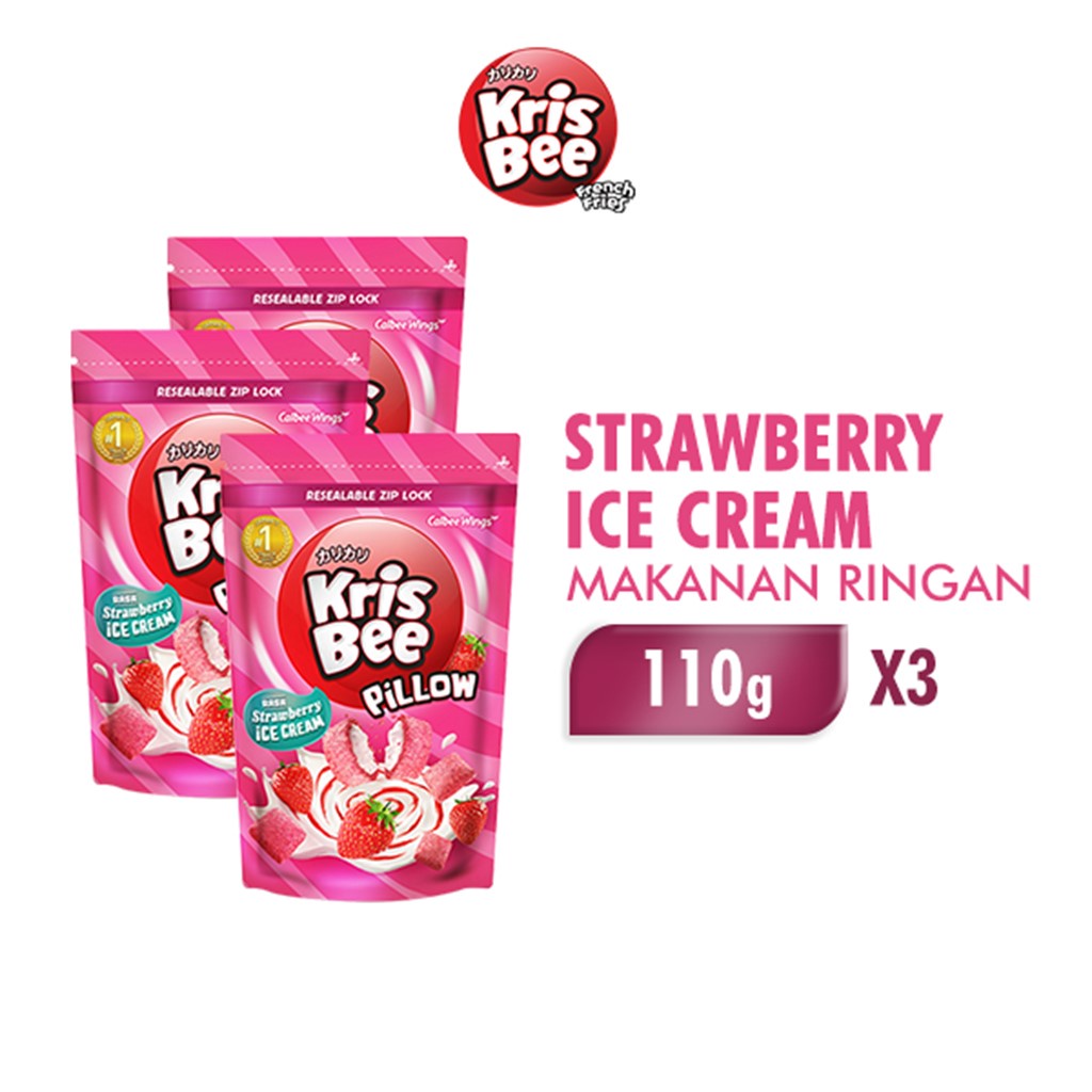 Jual Krisbee Pillow Strawberry Ice Cream 100 gr x3 | Shopee Indonesia