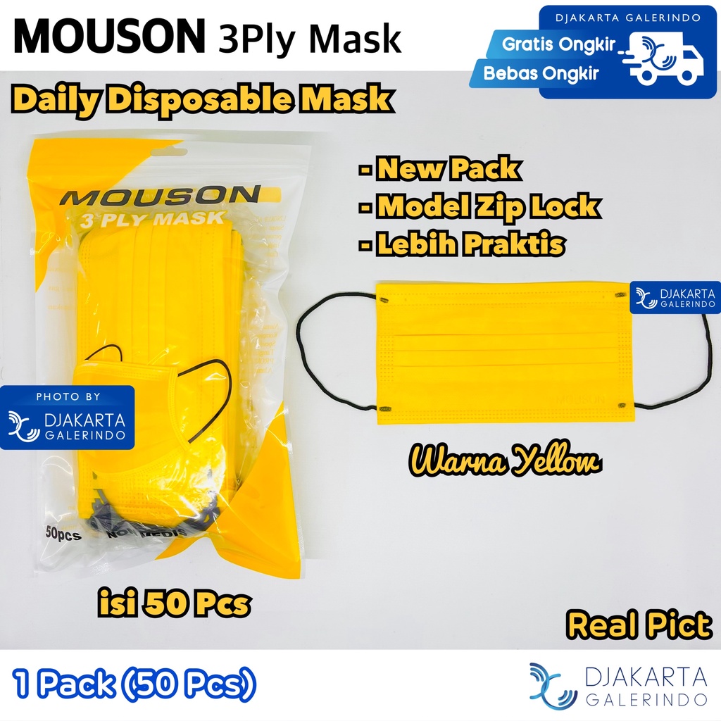 Jual Masker Earloop Mouson Yellow 3Ply / Mouson Kuning Earloop 3Ply ...