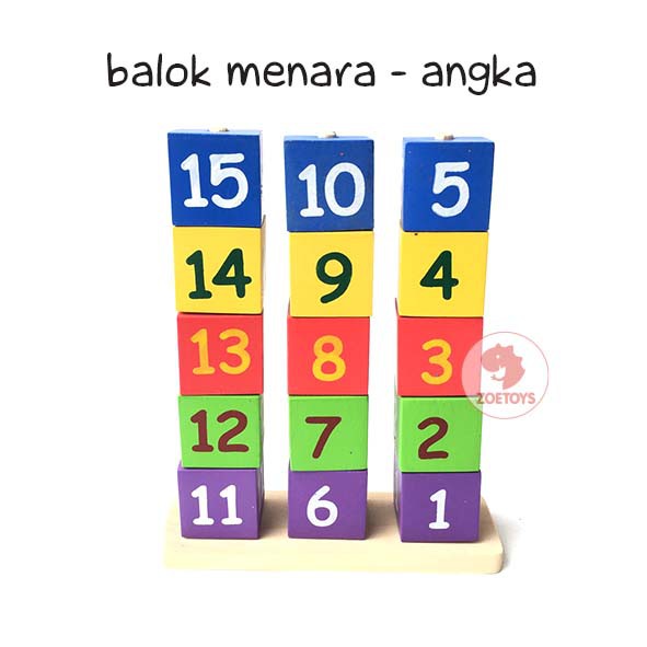 Jual Zoetoys Balok Menara Angka Huruf | Susun Balok Kayu Warna | Mainan ...