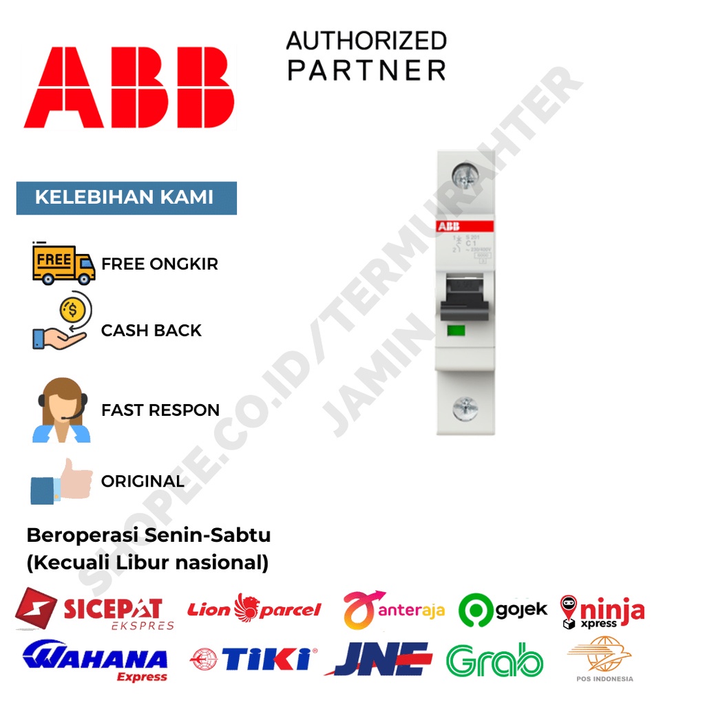 Jual ABB MCB 1POLE 63A 6kA SNI S201-C63 2CDS251001R0634 ORIGINAL ...