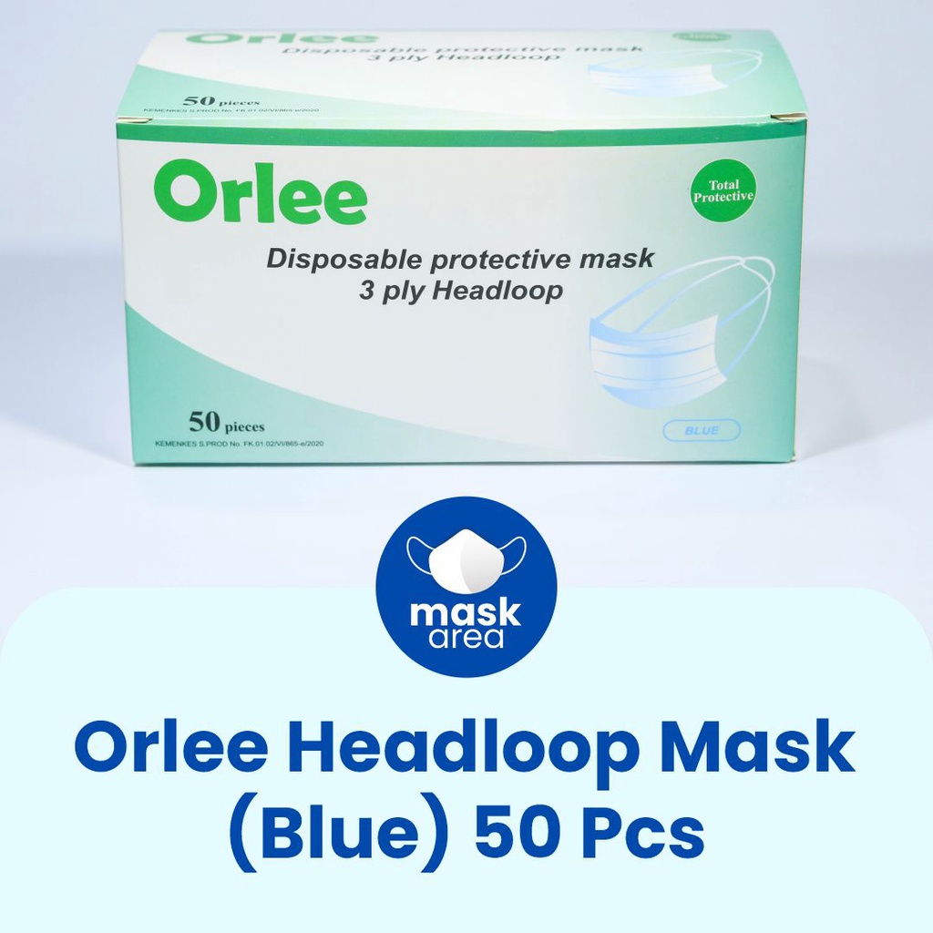 Jual Masker Orlee Headloop (Hijab) Biru Non-Medis 3 Ply 50 Pcs (Box ...