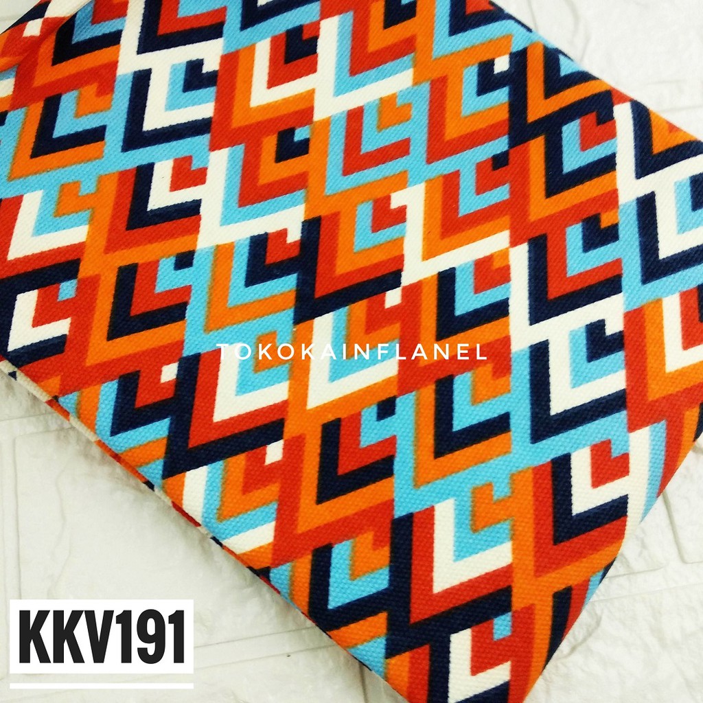 Jual KKV191 Kain / Bahan Kanvas Motif New Tribal Orange Biru uk ...