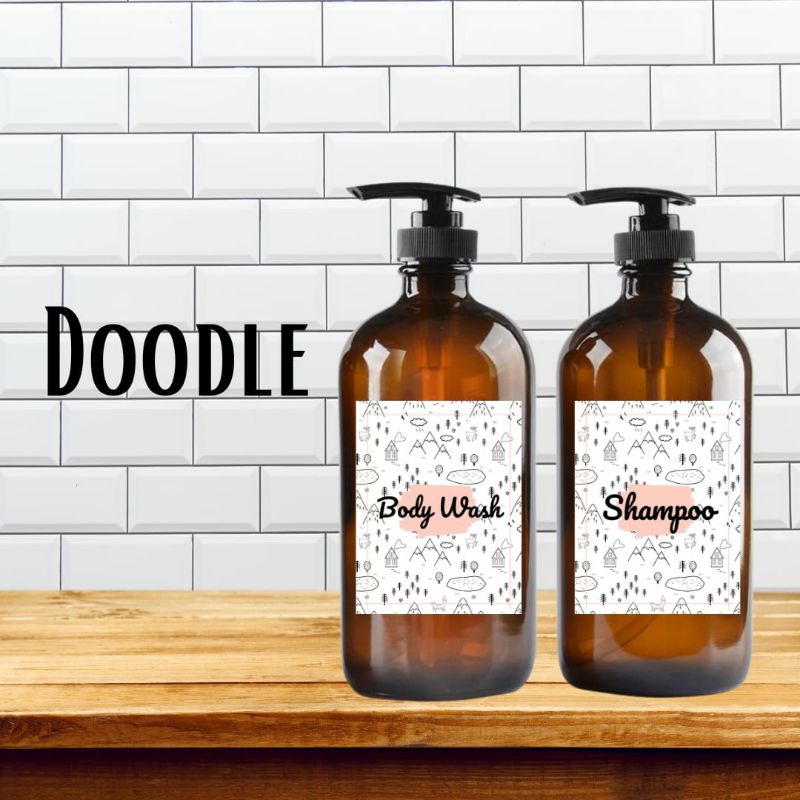 Jual Botol Pump Isi Ulang Sabun Shampoo 500ml Aesthetic Motif Doodle ...