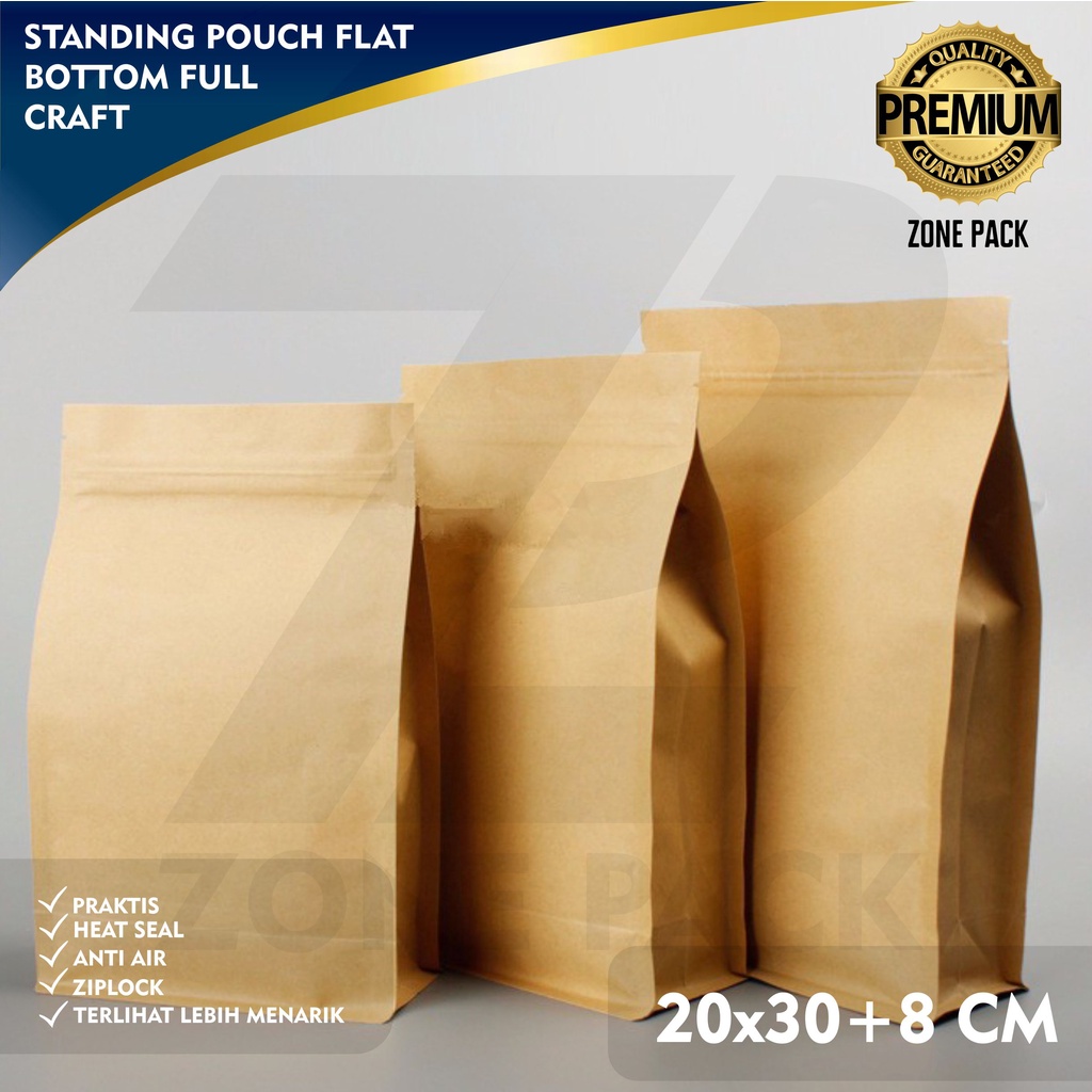 Jual Standing Pouch Flat Bottom Craft Non Windows 20 x 30 cm I Kemasan Kopi Snack I Kemasan ...