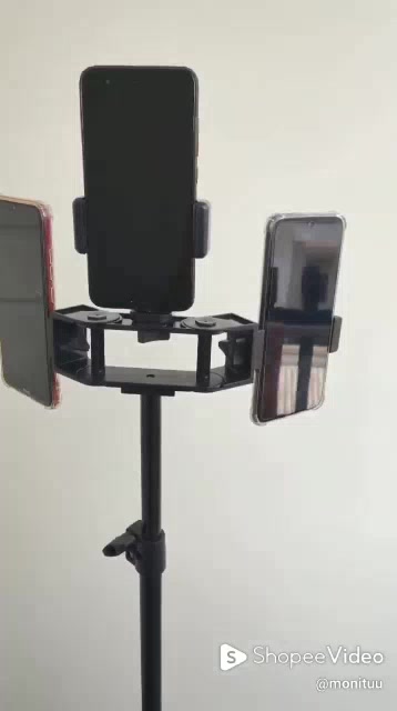 Jual Foldable Triple Mobile Phone Selfie Holder Tripod Stand For Live ...