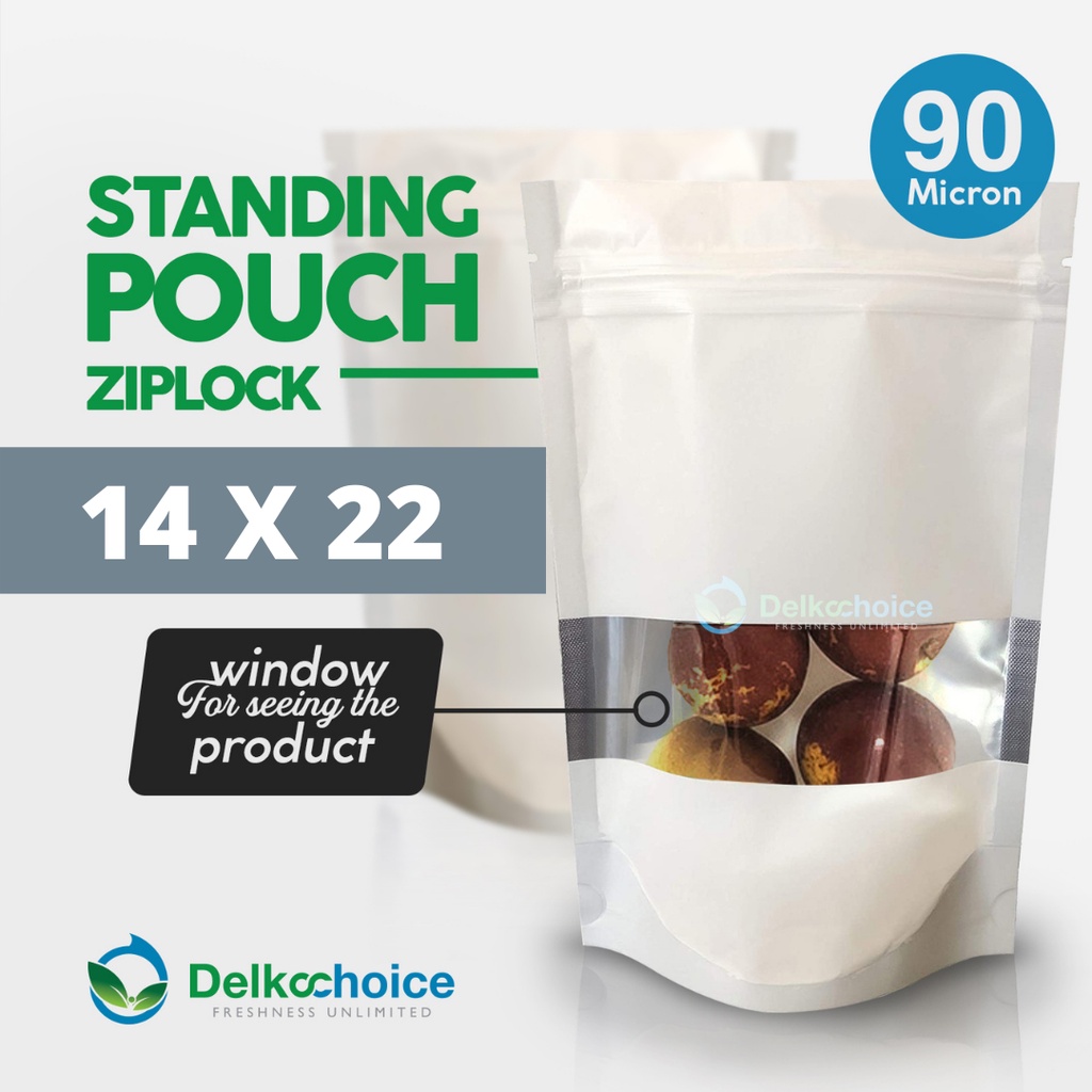 Jual STANDING POUCH WINDOW ZIPLOCK WHITE METALIZED DELKOCHOICE 14X22 ...