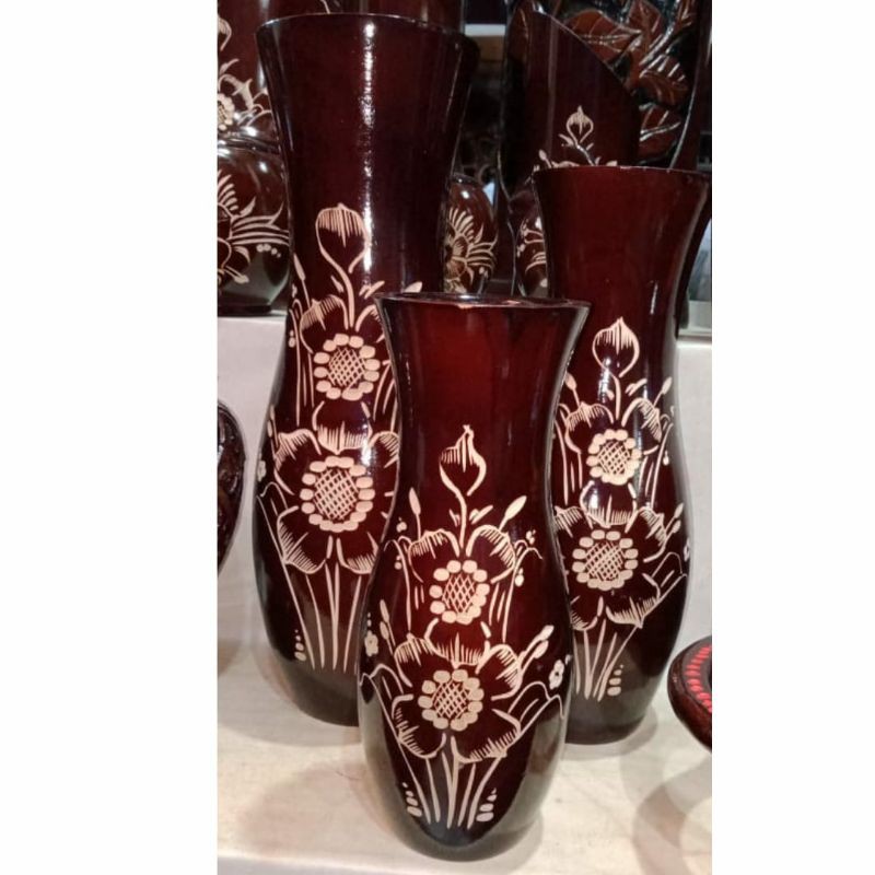 Jual SATU SET VAS BUNGA KAYU JATI BENTUK GOLF UKIR BUNGA - BAHAN KAYU ...