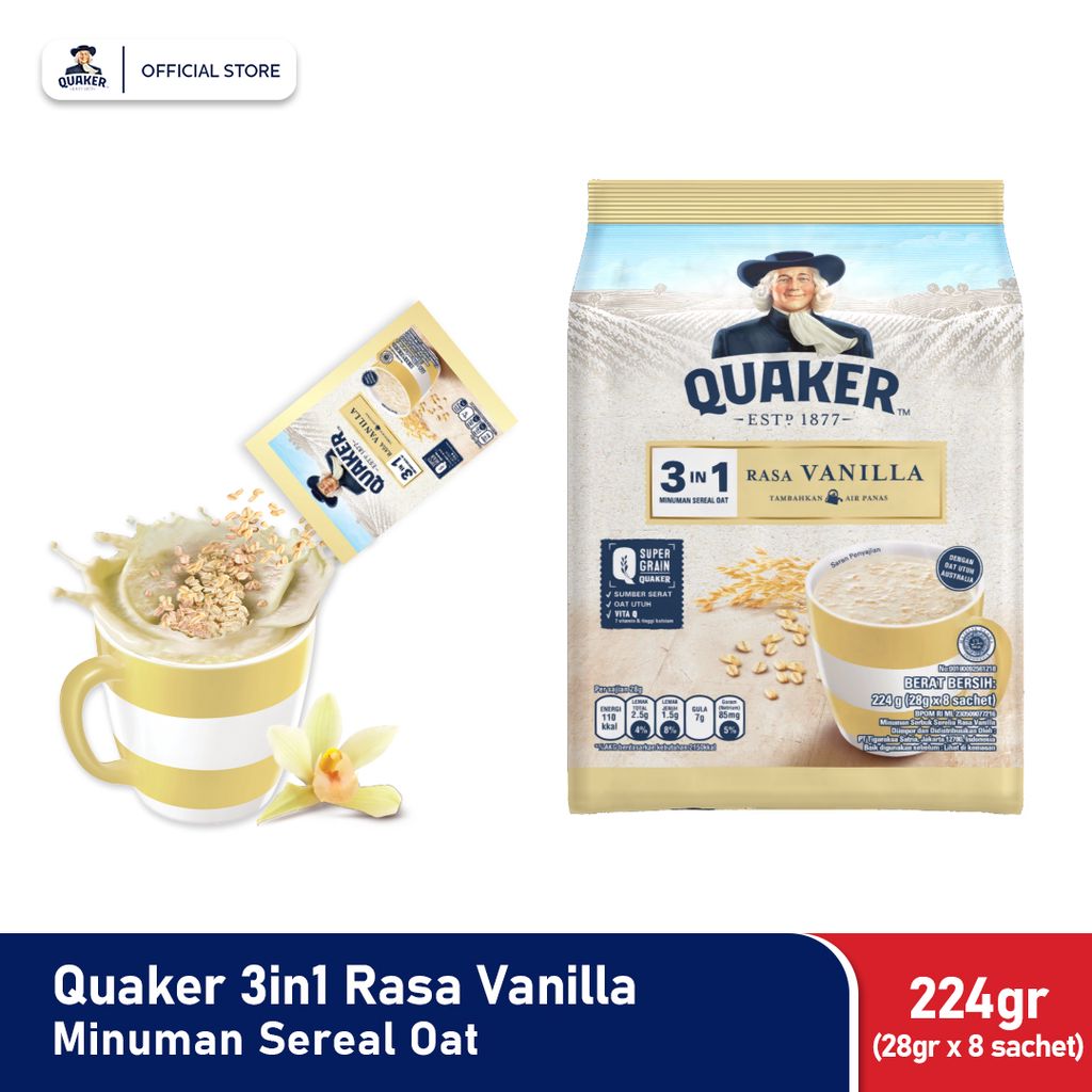 Jual Quaker 3in1 Vanilla Minuman Sereal Oat 224gr (24gr x 8 sachet) | Shopee Indonesia