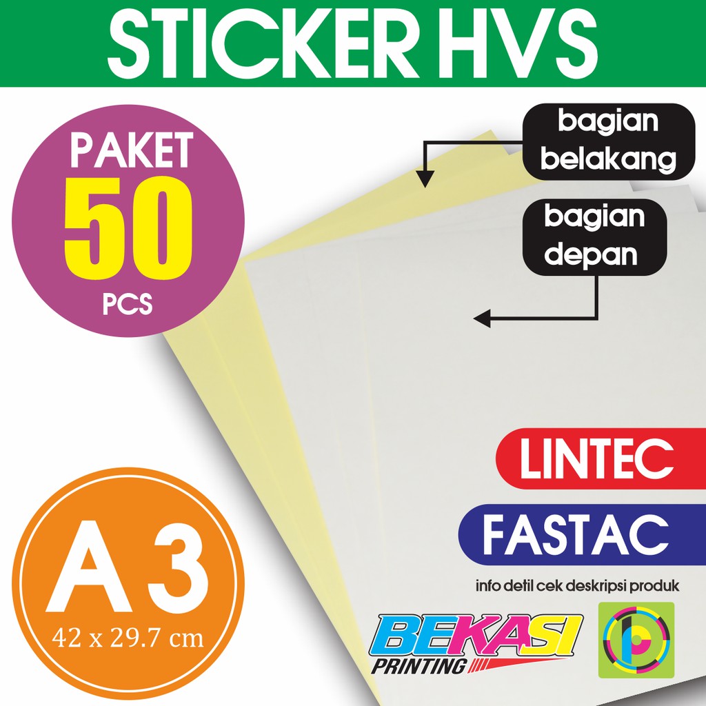 Jual Kertas Stiker HVS A3 42 x 29,7 cm Printable Sticker - 1 pack Isi ...