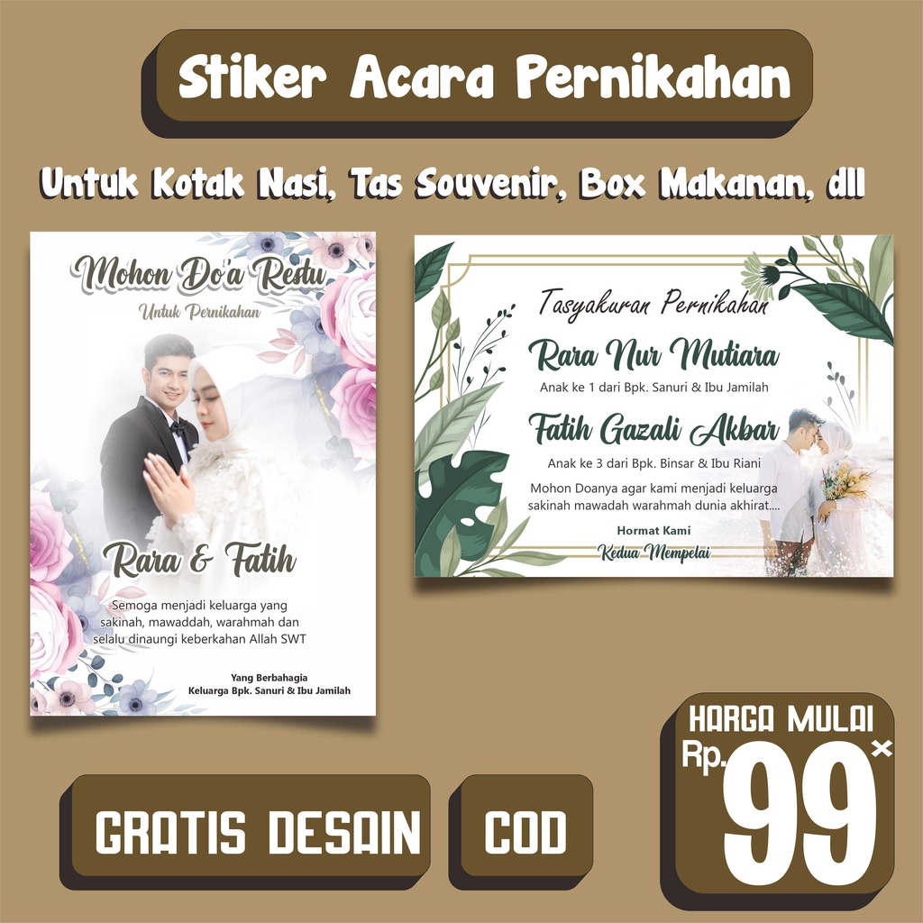 Jual Stiker Kotak Nasi Pernikahan Stiker Souvenir Pernikahan Tasyakuran