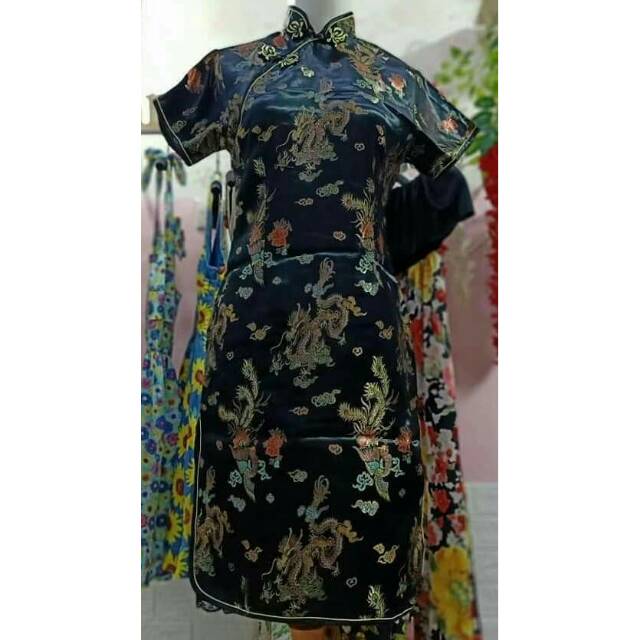 Jual Cheongsam hitam pendek motif naga | Shopee Indonesia