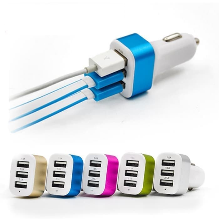 Jual Adaptor Mobil Charger Colokan Lighter USB 3 IN 1 Cas HP 3in1 ...