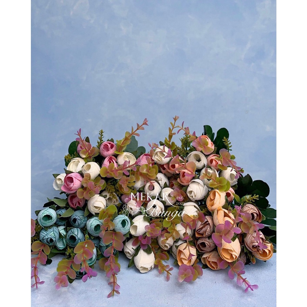 Jual (FR 83) - Bunga Artifisial Rustic Tea Rose Acc Eucalyptus x14 ...