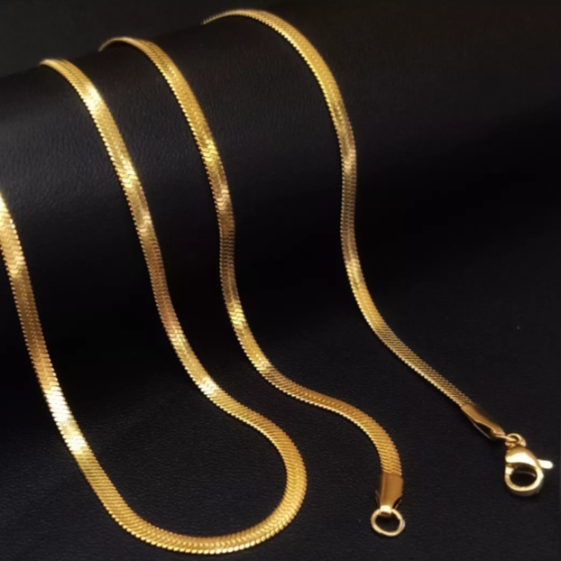 Jual High Class Quality Kalung Titanium Pipih EMAS DAN PUTIH Pria Dan ...