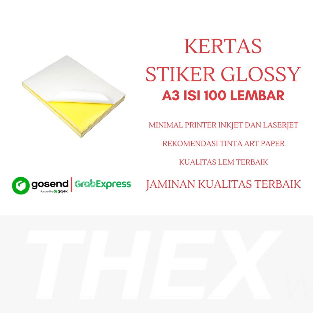 Jual Kertas Sticker A3 Glossy isi 100 lembar / Kertas Sticker Chromo A3 ...