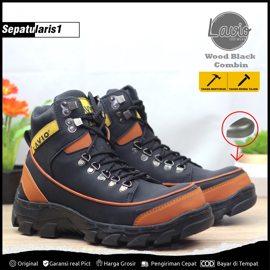 Jual Sepatu Safety Boots Lavio Wood Sol Black Original Ujung Besi ...