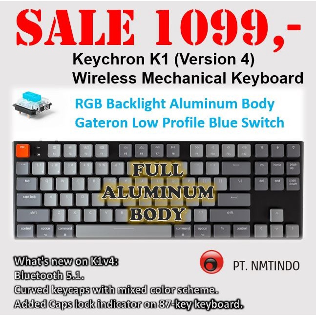Jual Keychron K1 version 4 87-Key Blue Switch RGB Backlight Aluminum ...