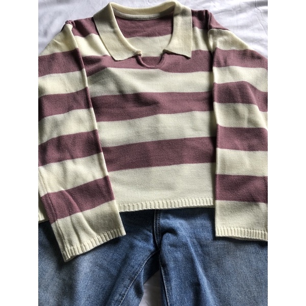 Jual BAJU RAJUT WANITA CROPTOP BLASTER GARIS SALUR PREMIUM FUJI SWEATER ...