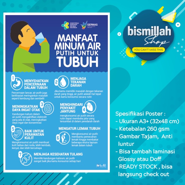 Jual Poster Kesehatan Manfaat Minum Air pUtih Untuk Tubuh | Shopee Indonesia