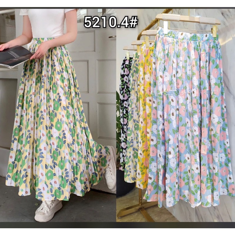 Jual Korean Chiffon bungaPleated Long Skirt Import Premium ( Rok Sifon ...