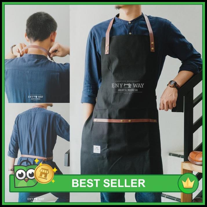 Jual Apron Canvas And Synthetic Leather (Celemek), Barista/Chef (Black ...