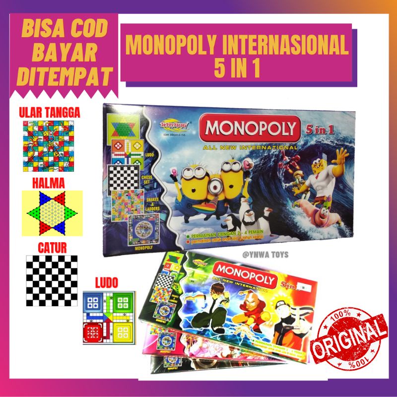 Jual MAINAN MONOPOLI 5 IN 1 BESAR ORIGINAL/MAINAN HALMA LUDO CATUR ULAR ...