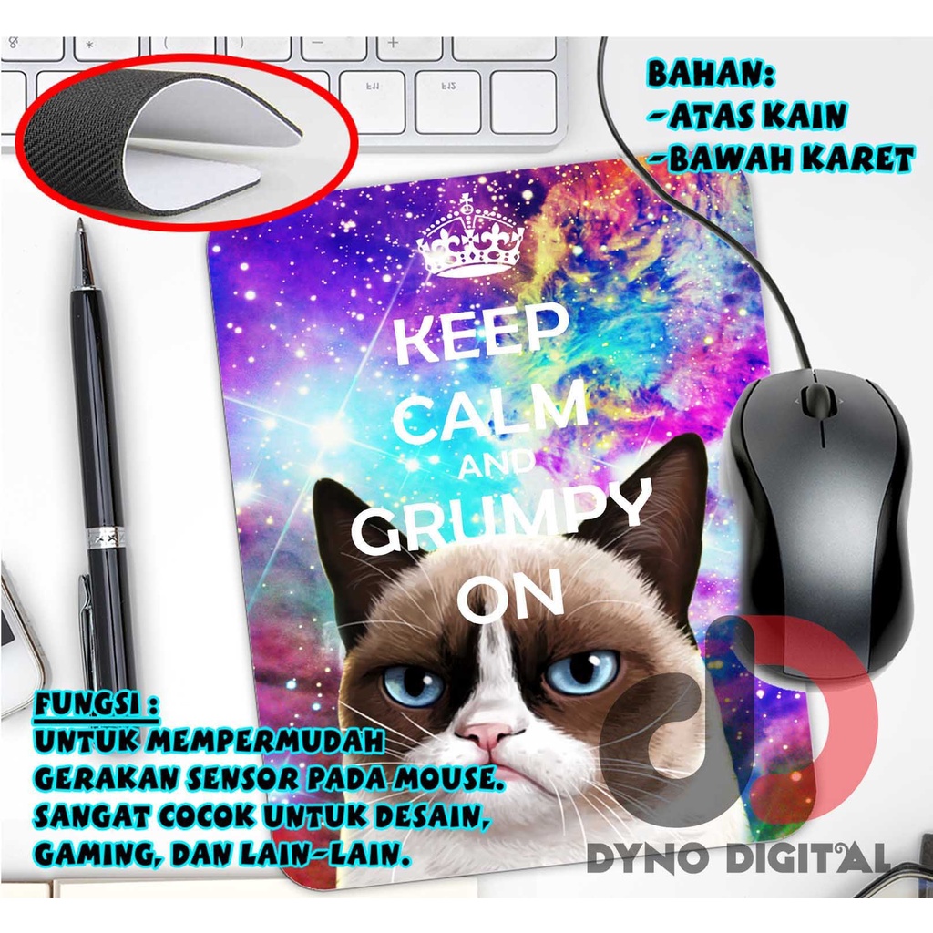 Jual Mouse pad Custom Lucu Kucing Keep calm and grumpy on Game Gaming ...