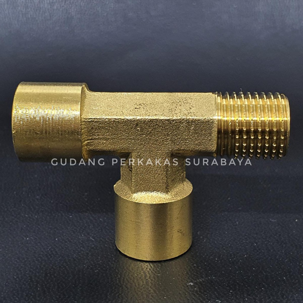 Jual T CONNECTOR F1/4 x F1/4 x M1/4 SAMBUNGAN PIPA 1/4 DRAT LUAR DRAT DALAM MODEL T FULL BRASS ...