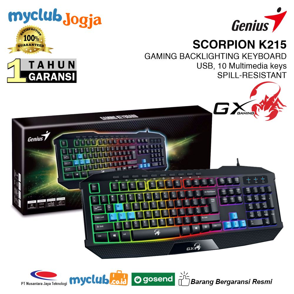 Jual Keyboard Gaming GENIUS SCORPION K215 USB LED RAINBOW BACKLIGHT | Shopee Indonesia