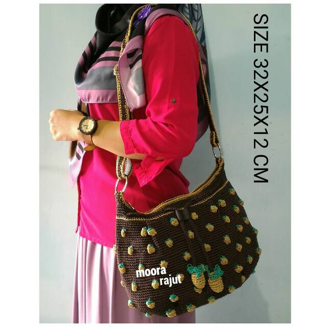 Jual Tas rajut nilon HOBO MINI STRAWBERRY COKLAT | Shopee Indonesia