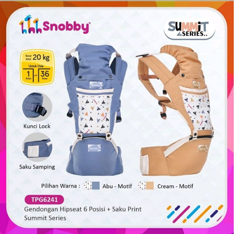 Jual READY BANDUNG Snobby Gendongan Bayi Hipseat 6 Posisi + Saku Sirkulasi Print Summit Series ...