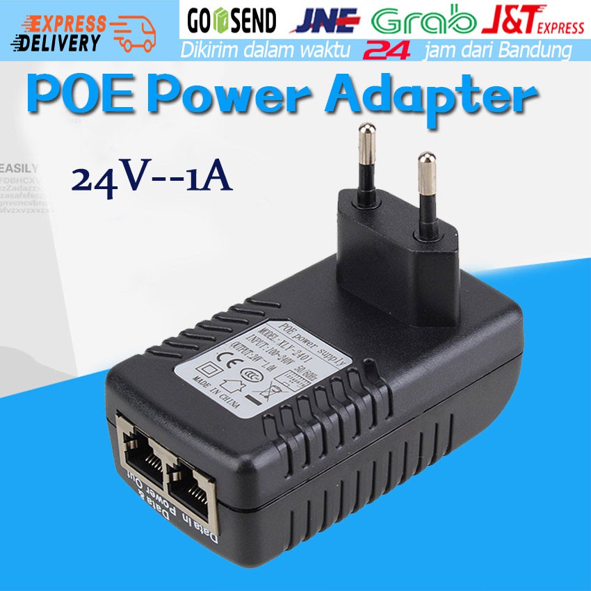 Jual CCTV AC/DC 24V1A hitam Poe Adapter Power Over Ethernet Adaptor LAN ...