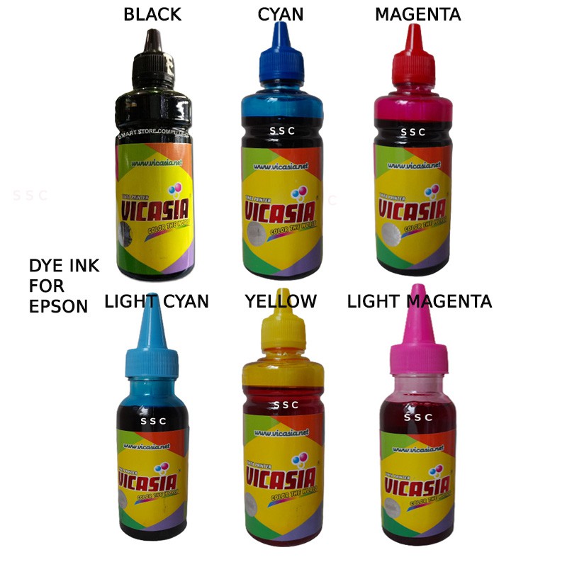 Jual Tinta Printer EPSON Botolan Refill Bulky Infus VICASIA 6 Warna B C M Y LC LM 100ml | Shopee ...