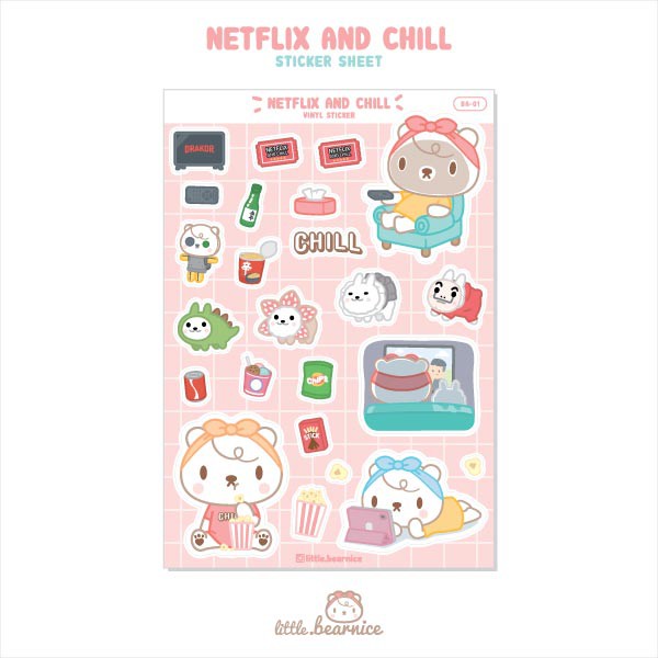 Jual [Little Bearnice] Sticker Vinyl Lucu Netflix and Chill | Shopee ...