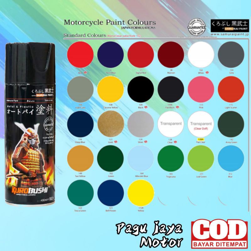 Jual samurai paint 400cc semua warna standard color's cat semprot spray pilok pilox samuraipaint ...