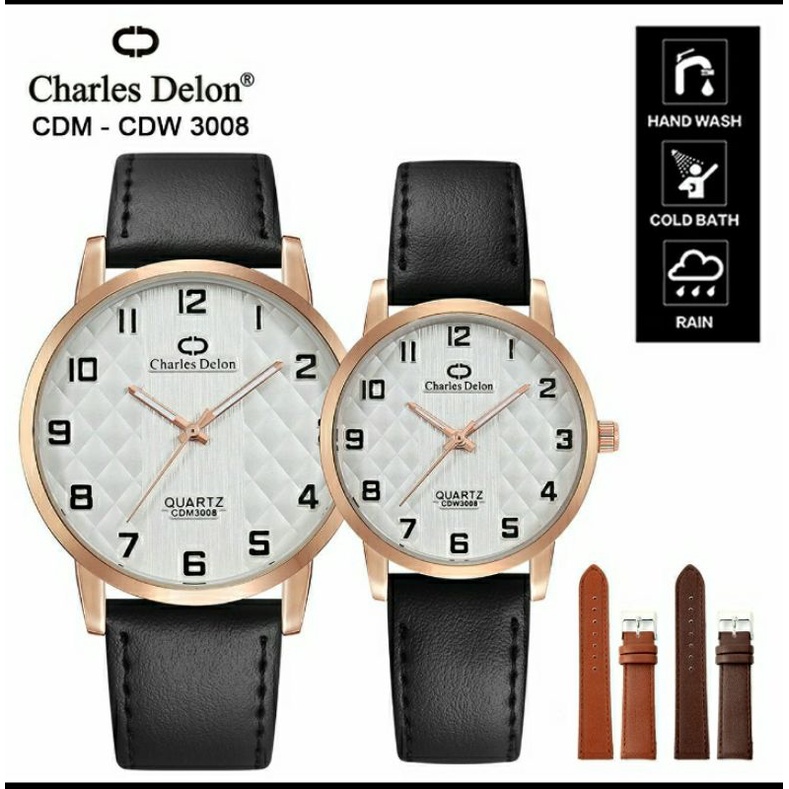 Jual jam tangan charles delon couple tali kulit | Shopee Indonesia