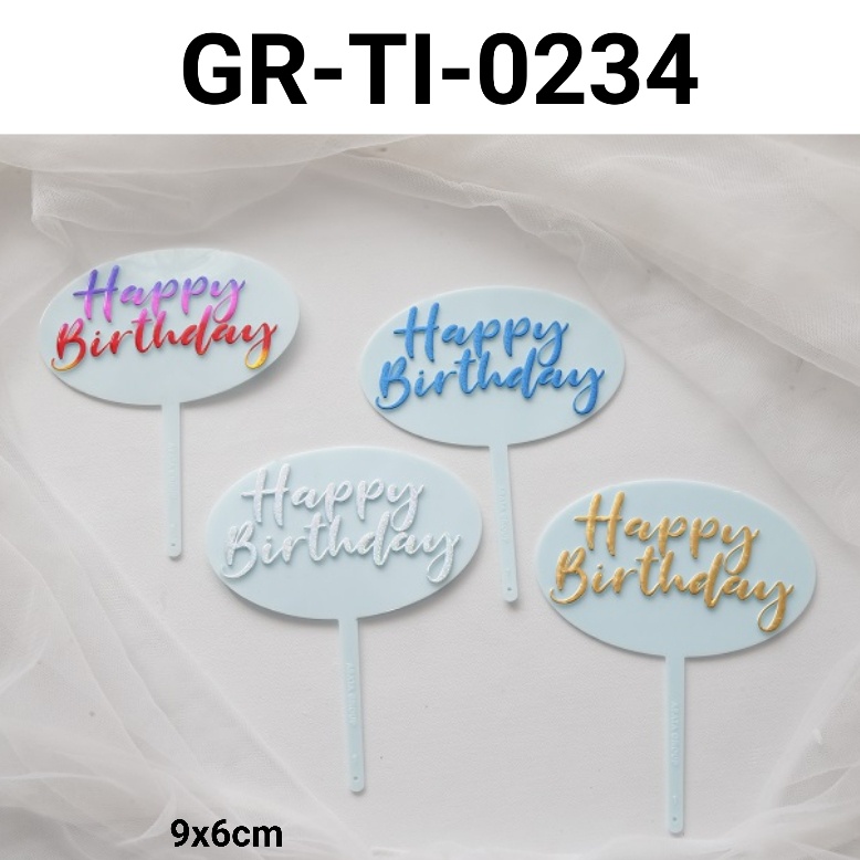 Jual GR-TI-0234 Cake topper tulisan kue tart happy birthday background biru | Shopee Indonesia