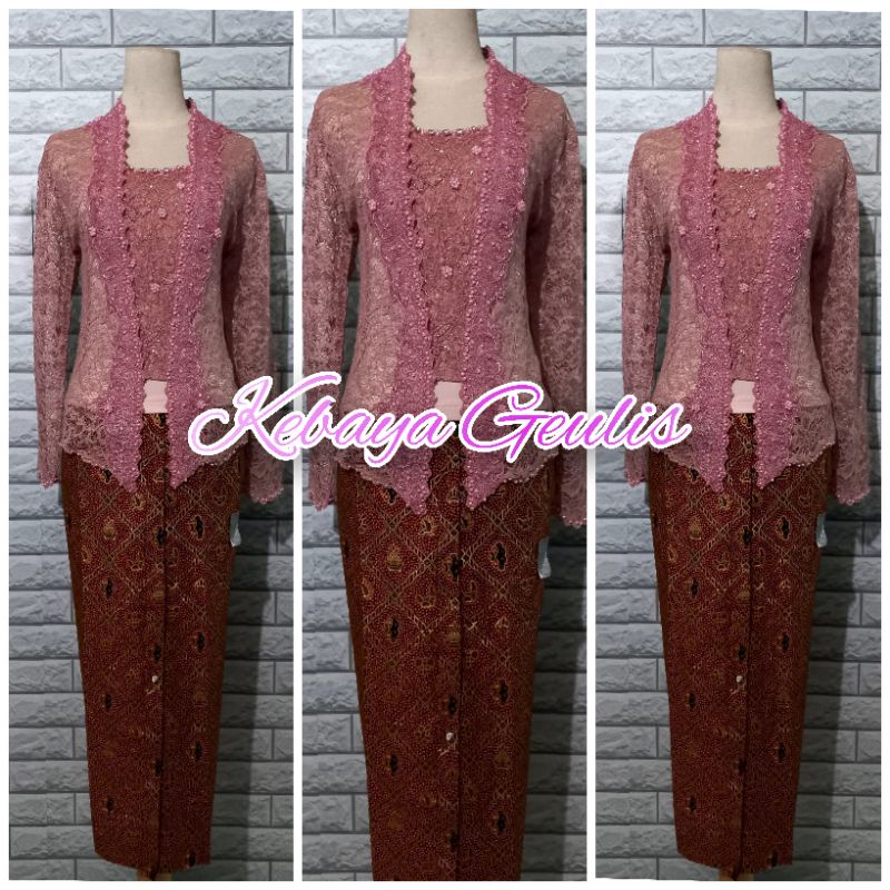 Jual set kebaya pesta /kebaya wisuda kebaya kutubaru kebaya brokat full payet +rok batik ...