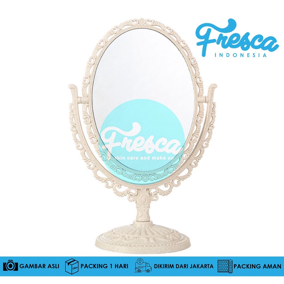 Jual Kaca Retro Aesthetic Cermin Meja Rias Make Up Oval Putih Gold 2 ...