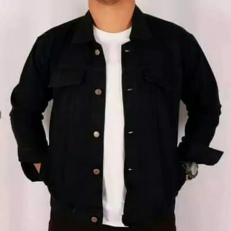 Jual Jaket Jeans Pria Hitam Polos Best Seller | Shopee Indonesia